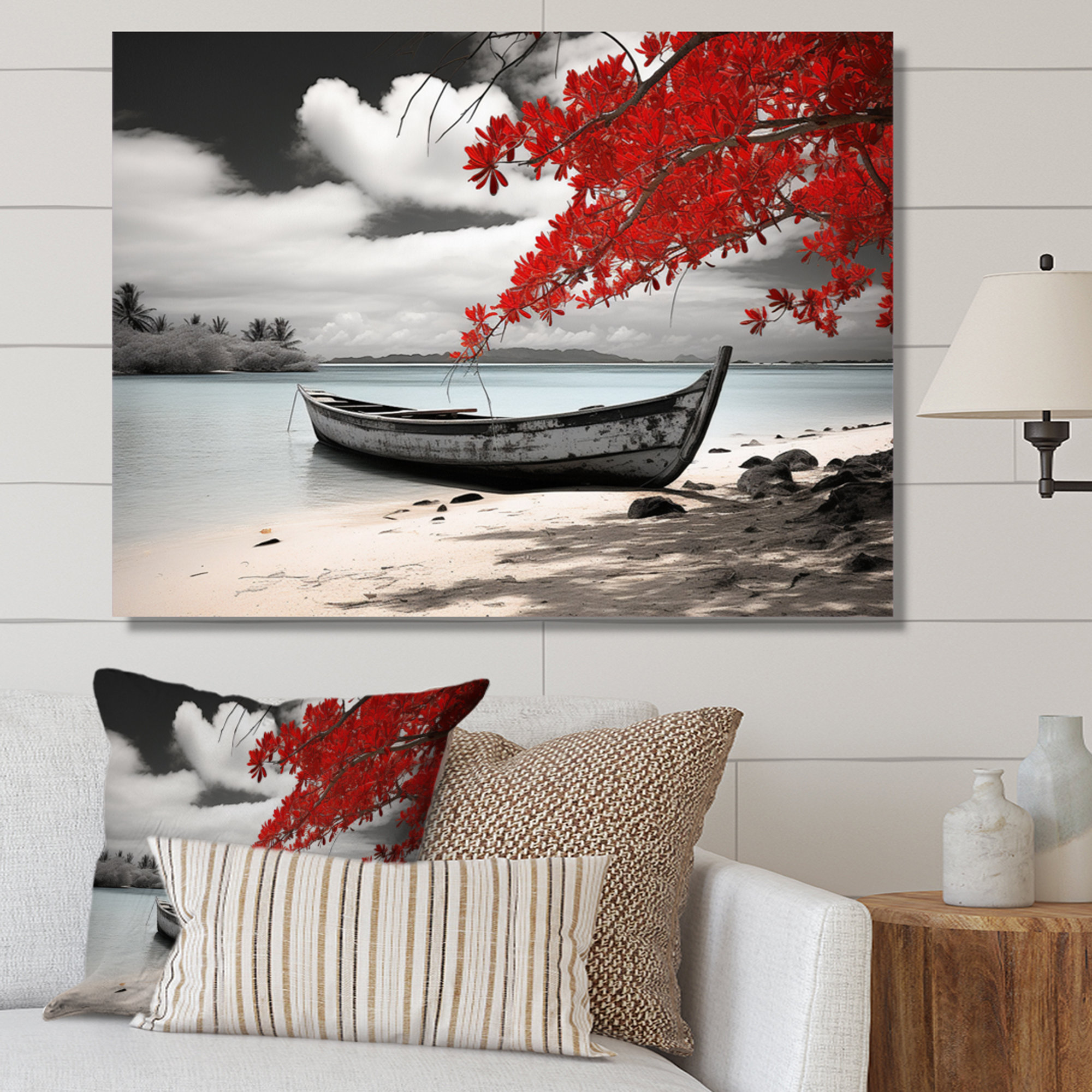 Longshore Tides Hawaii Red And Grey Monochrome Boat I - Hawaii Wall Art Living Room - Wayfair Canada